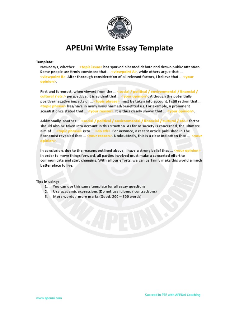 APEUni PTE Essay Writing Template | PDF | Public Transport