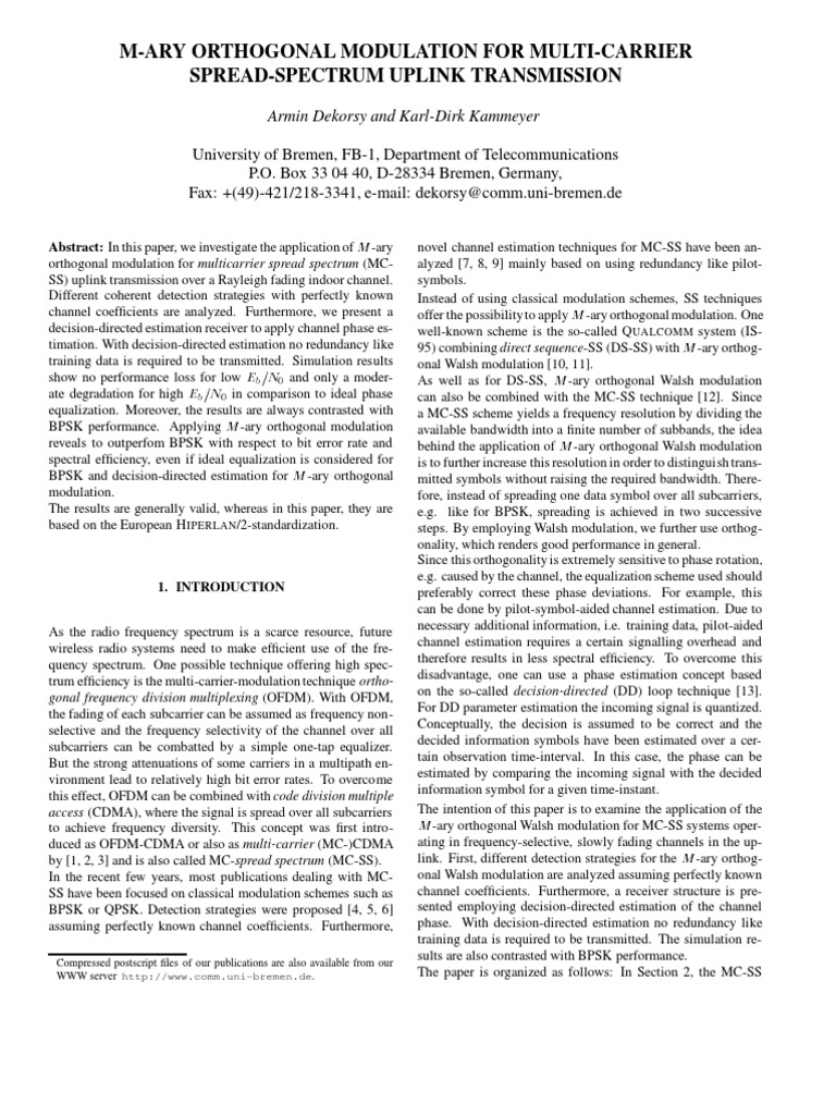 M M M M M: M-Ary Orthogonal Modulation For Multi-Carrier Spread-Spectrum Uplink Transmission ...