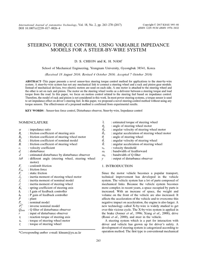 STEERING TORQUE CONTROL USING VARIABLE IMPEDANCE Model For A Steer by ...