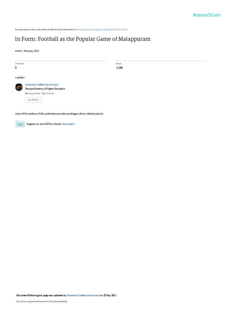 In Form: Football As The Popular Game of Malappuram: February 2013 | PDF