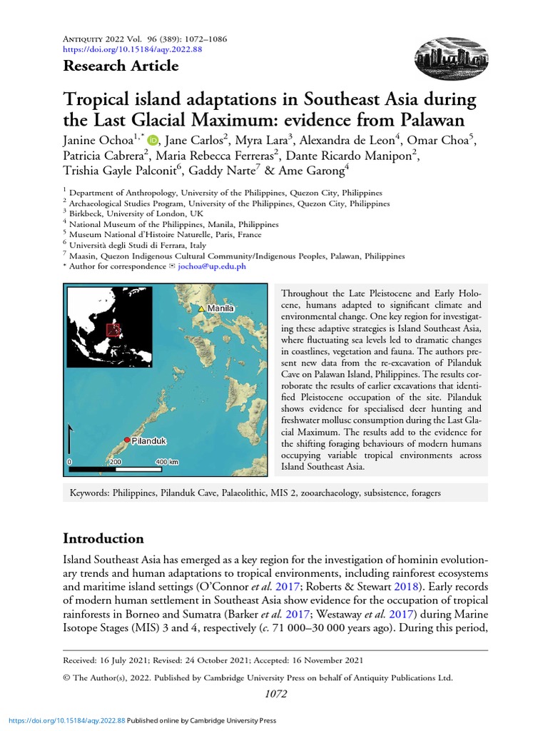 Tropical Island Adaptations in Southeast Asia During The Last Glacial ...