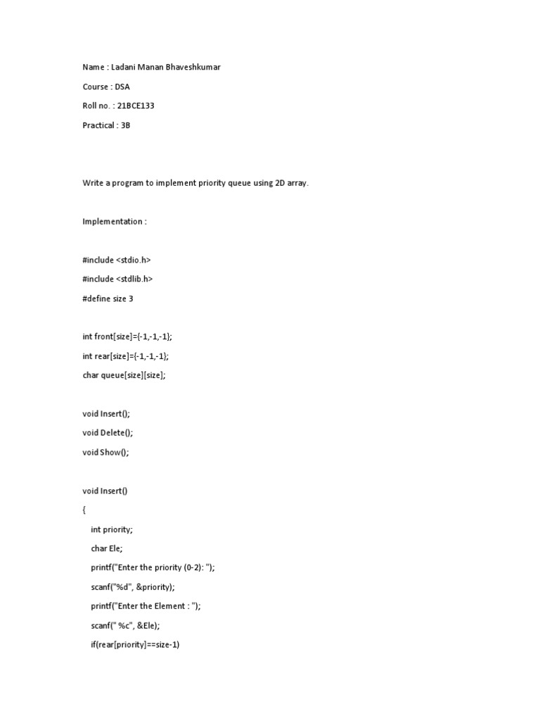 Implementing a Priority Queue Using a 2D Array | PDF