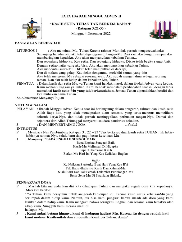 Tata Ibadah Minggu Adven 2,3,4 | PDF