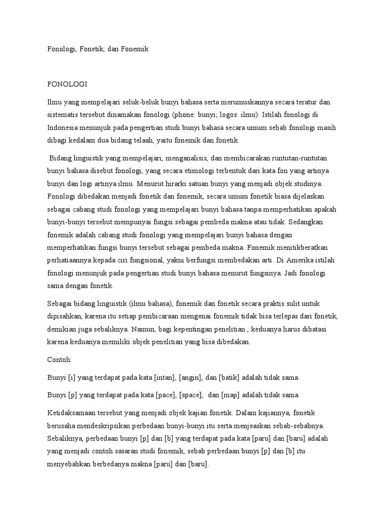 Fonologi, Fonemik, Fonetik | PDF