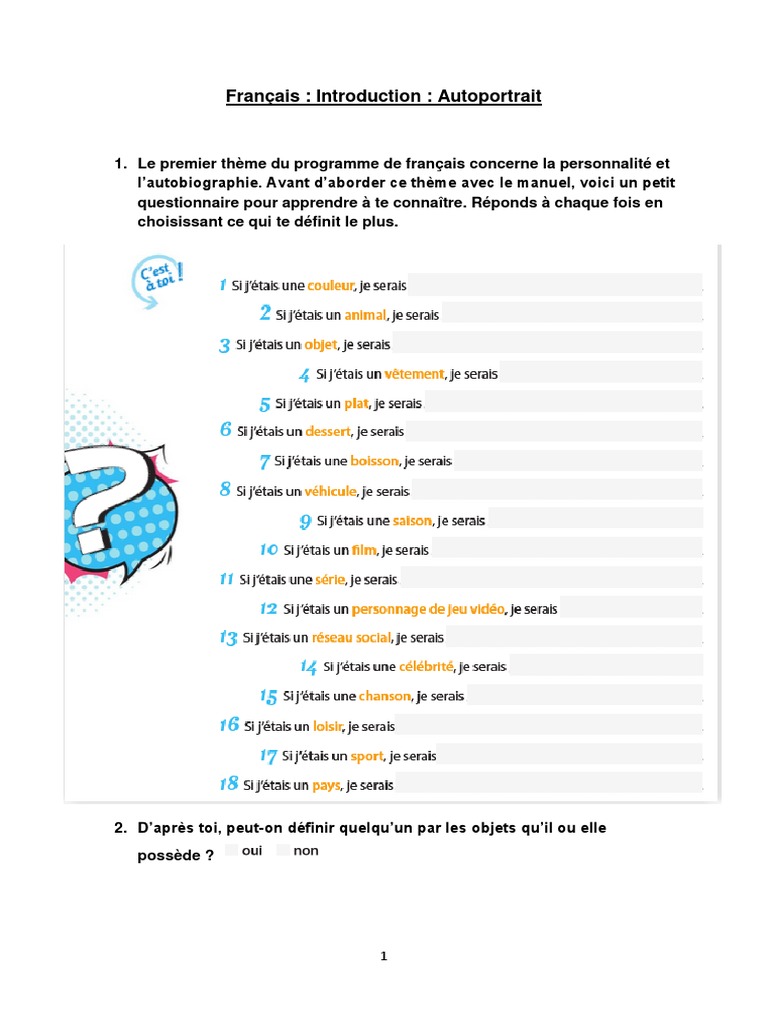 Introduction - L'autoportrait | PDF | Jeux et activités