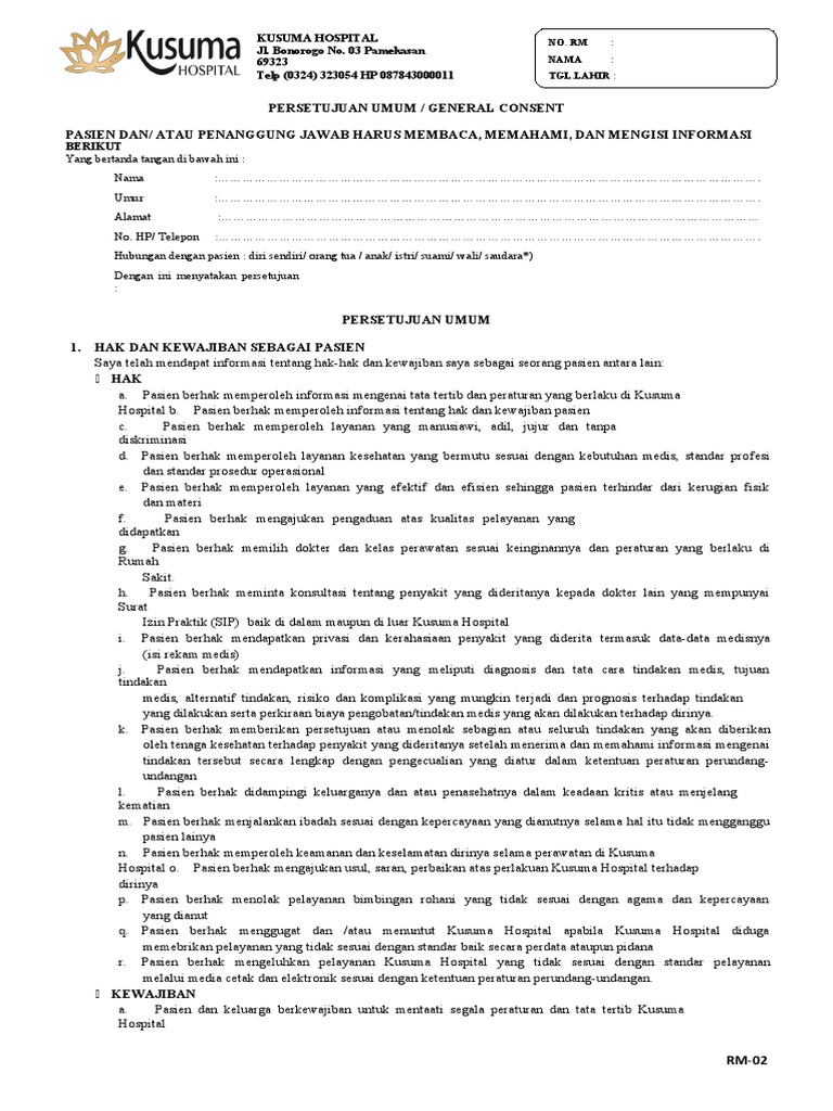 RM KH 02 Persetujuan Umum General Consent - PRINT BOLAK BALIK | PDF