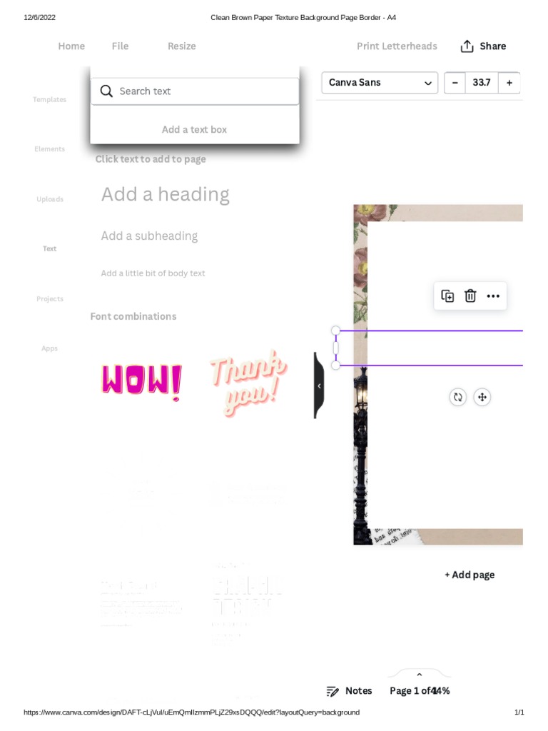 Clean Brown Paper Texture Background Page Border - A4 | PDF