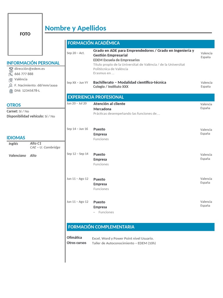 Modelo CV EDEM - Grados | PDF | Business