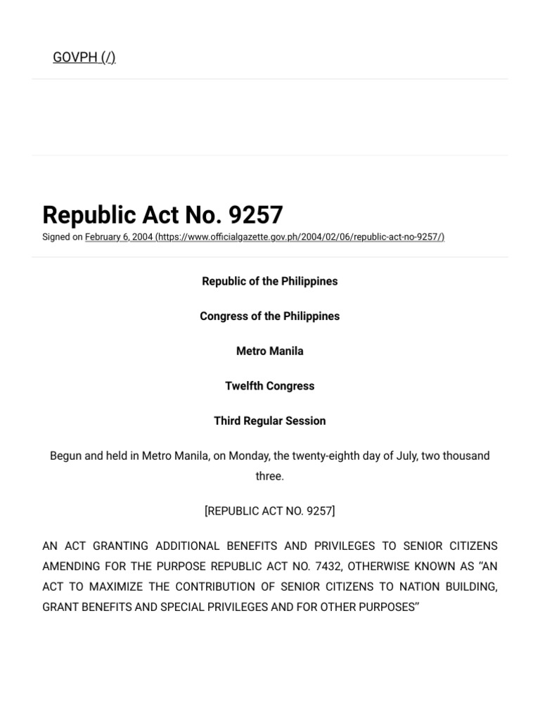 Republic Act No. 9257 - Official Gazette of The Republic of The ...