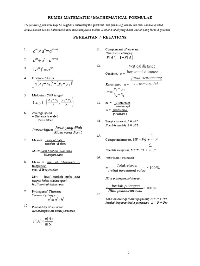 Rumus Ujian Menengah Rendah | PDF | Area | Length