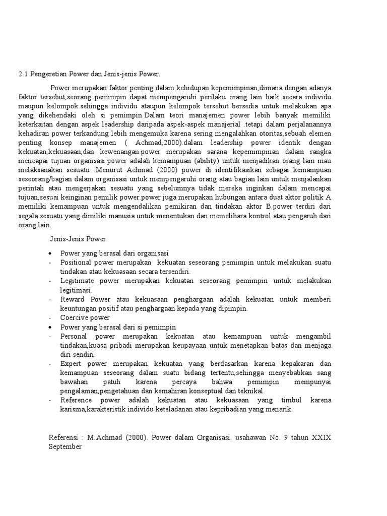 Jenis-Jenis Power dalam Kepemimpinan | PDF