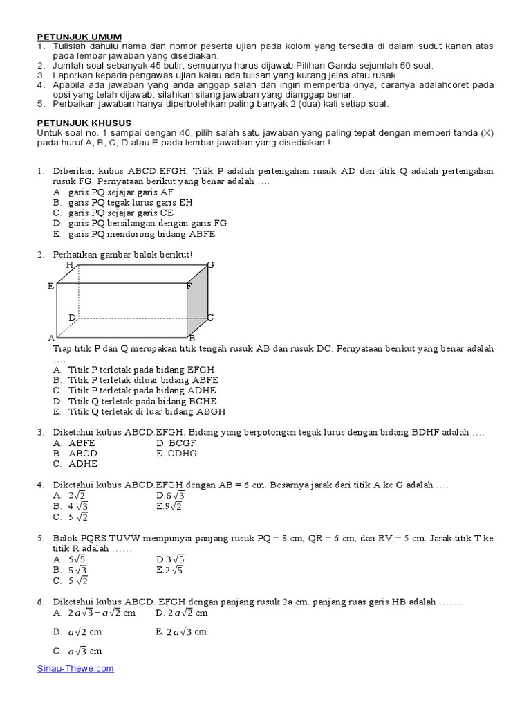 Soal PAS Semester 1 Kelas 12 Matematika Wajib Tahun 2021 | PDF