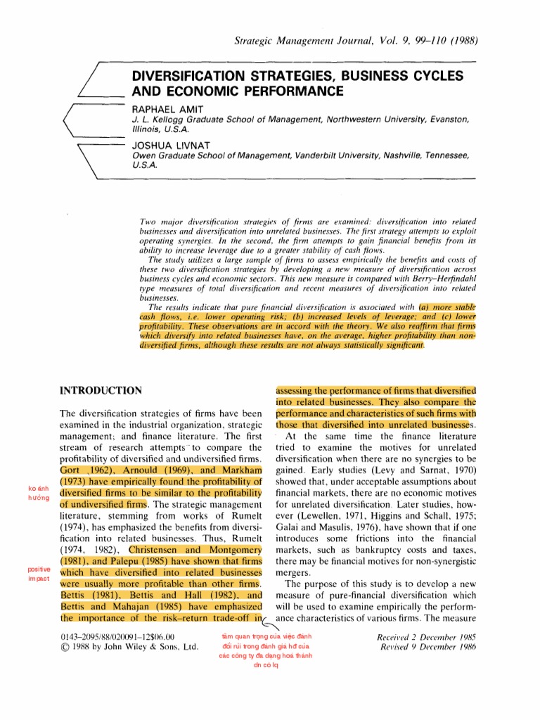 Diversification Strategies, Bus1 N Ess Cycles and Economic Performance | PDF | Diversification ...