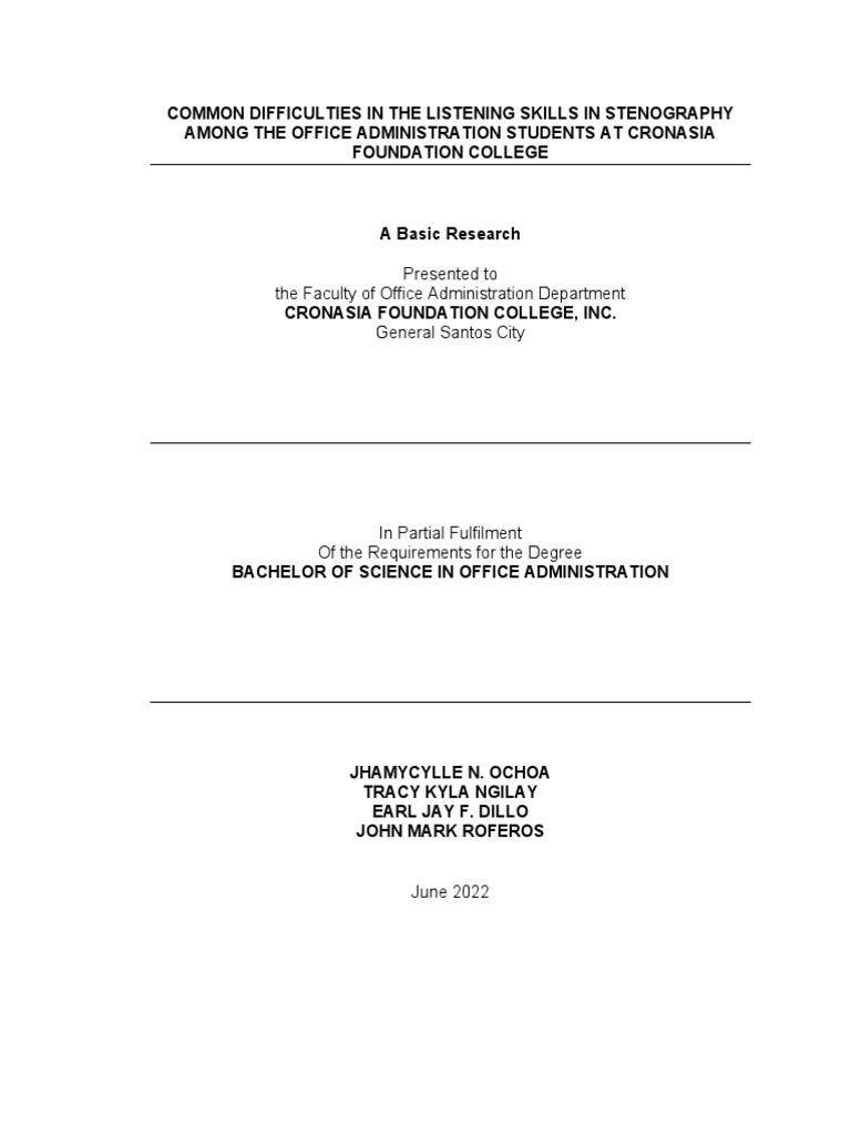 OCHOA Common Difficulties in Steography Among BSOA Students - Chapter ...