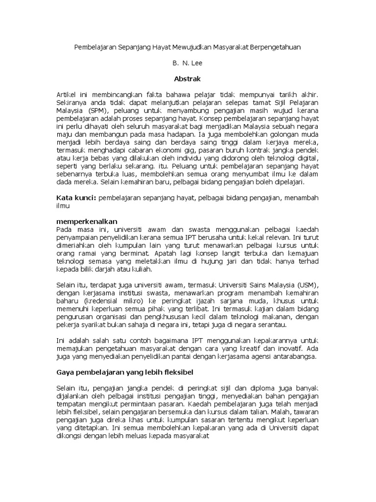 Pembelajaran Sepanjang Hayat Mewujudkan Masyarakat Berpengetahuan | PDF