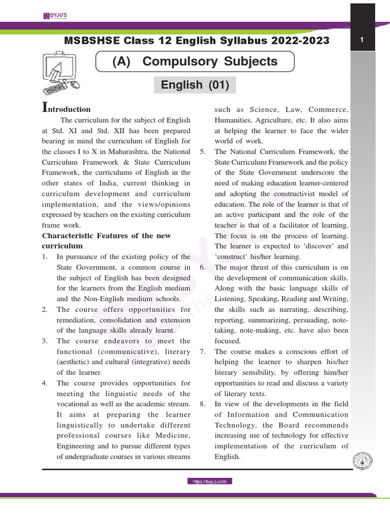 MSBSHSE Class 12 English Syllabus 2022 2023 | PDF | Verb | Curriculum