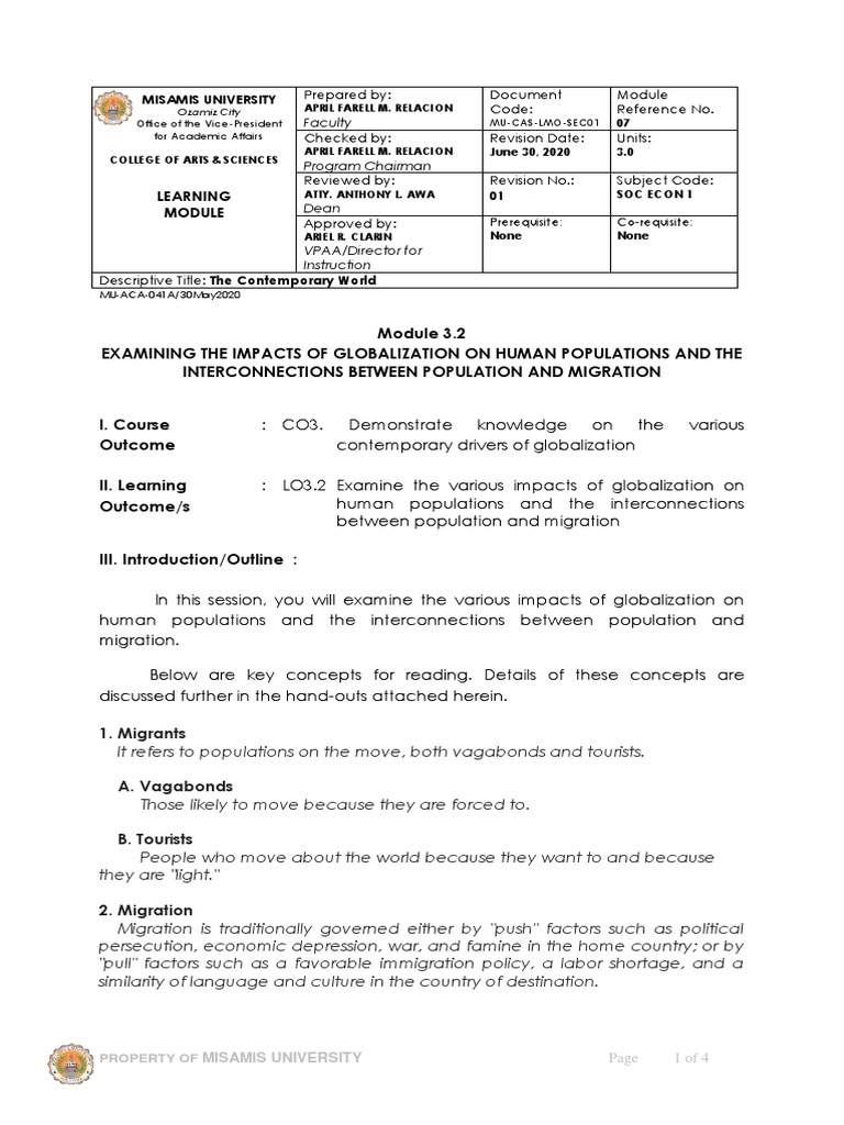 SE Module 3.2 Part 1 (Denopol) | PDF | Human Migration | Immigration