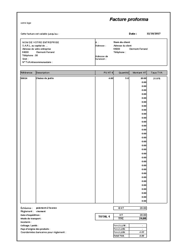 Modèle de Facture Proforma Excel | PDF | Taxe sur la valeur ajoutée ...
