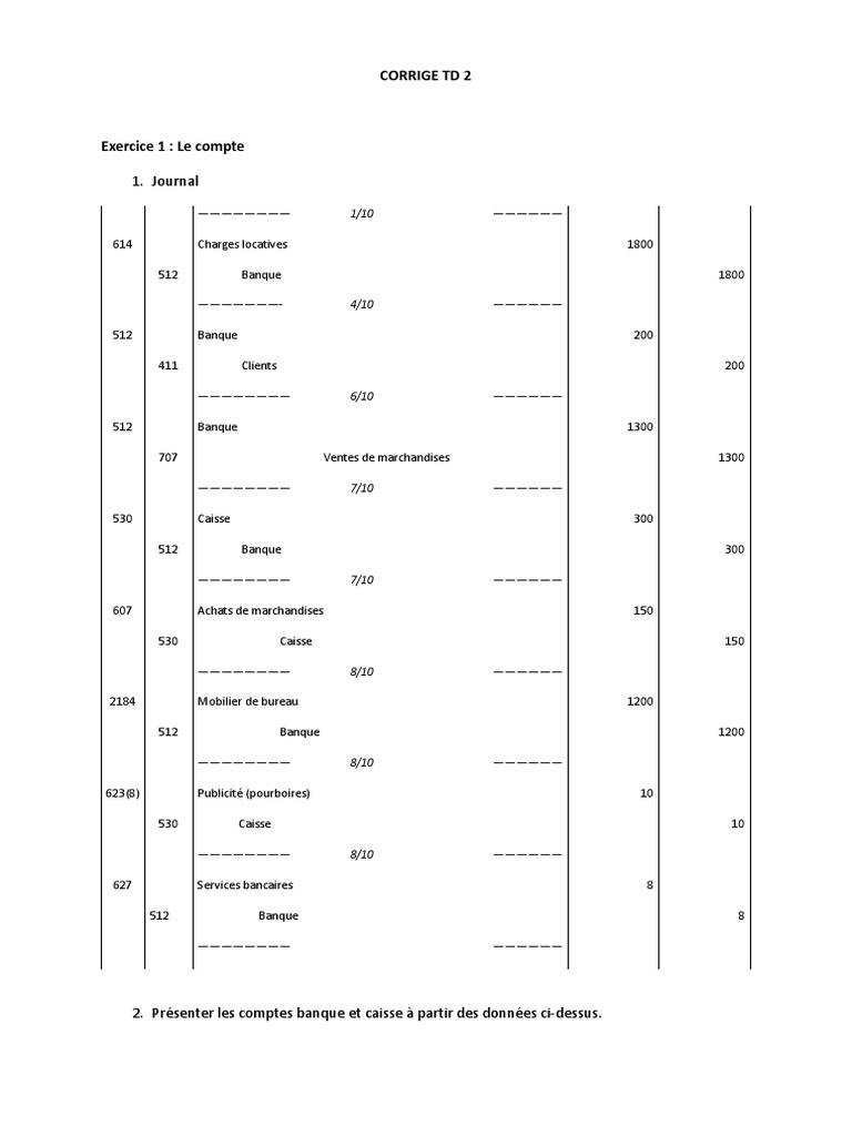 td2 Correction | PDF | Banques | Bilan comptable