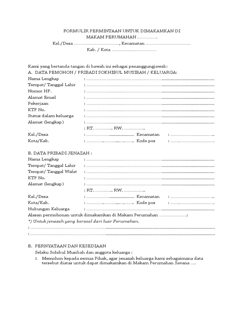 Contoh - Draft - Form Pemakaman - Untuk Perumahan - Ali Mahsuni007 | PDF