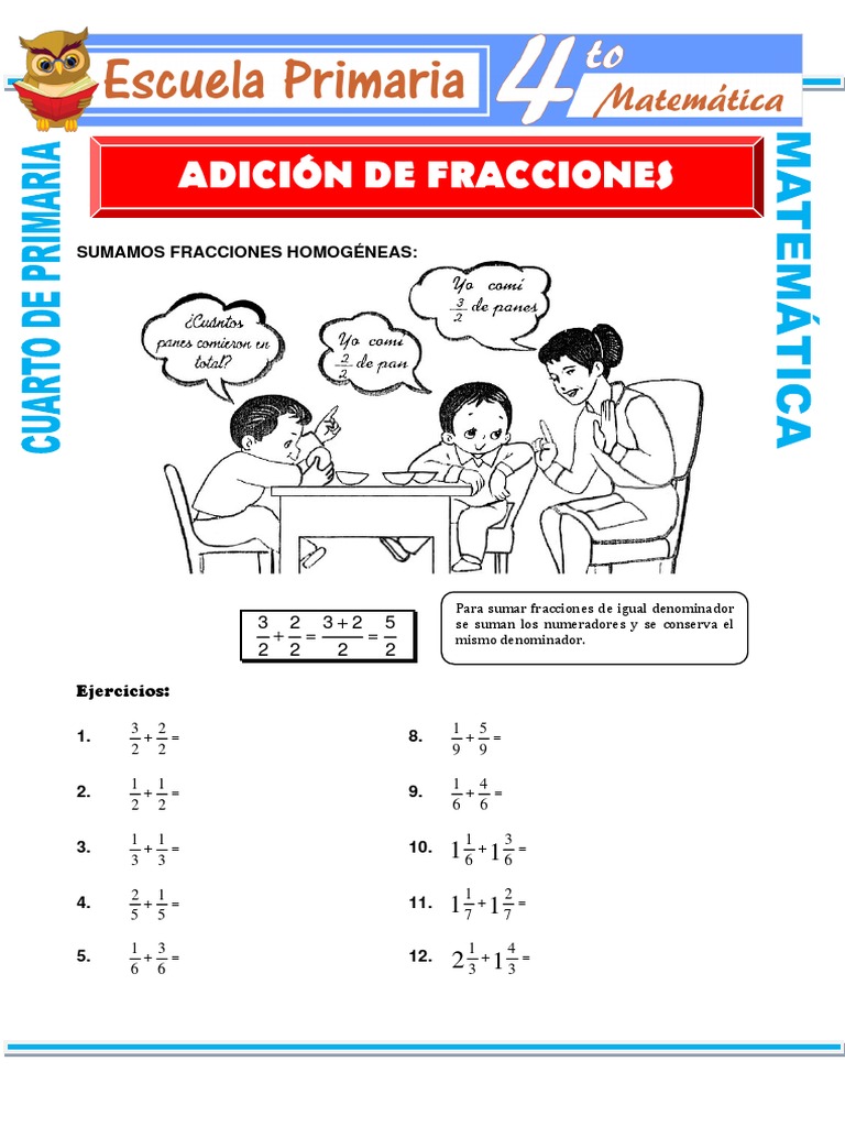 Adicion de Fracciones para Cuarto de Primaria | PDF