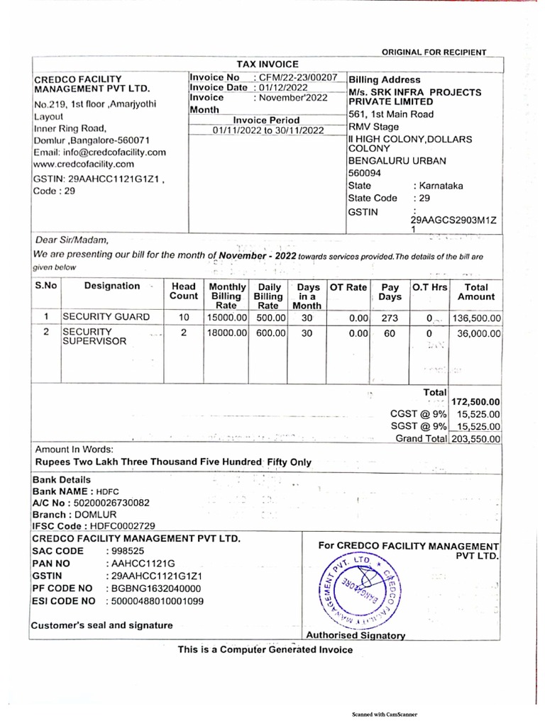 Credco Invoice SRK Nov-2022 | PDF