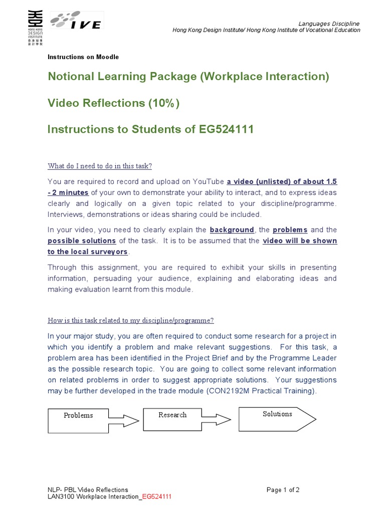 LAN3100 NLP Video Reflections - AY2223 - S1 - Instructions On Moodle ...