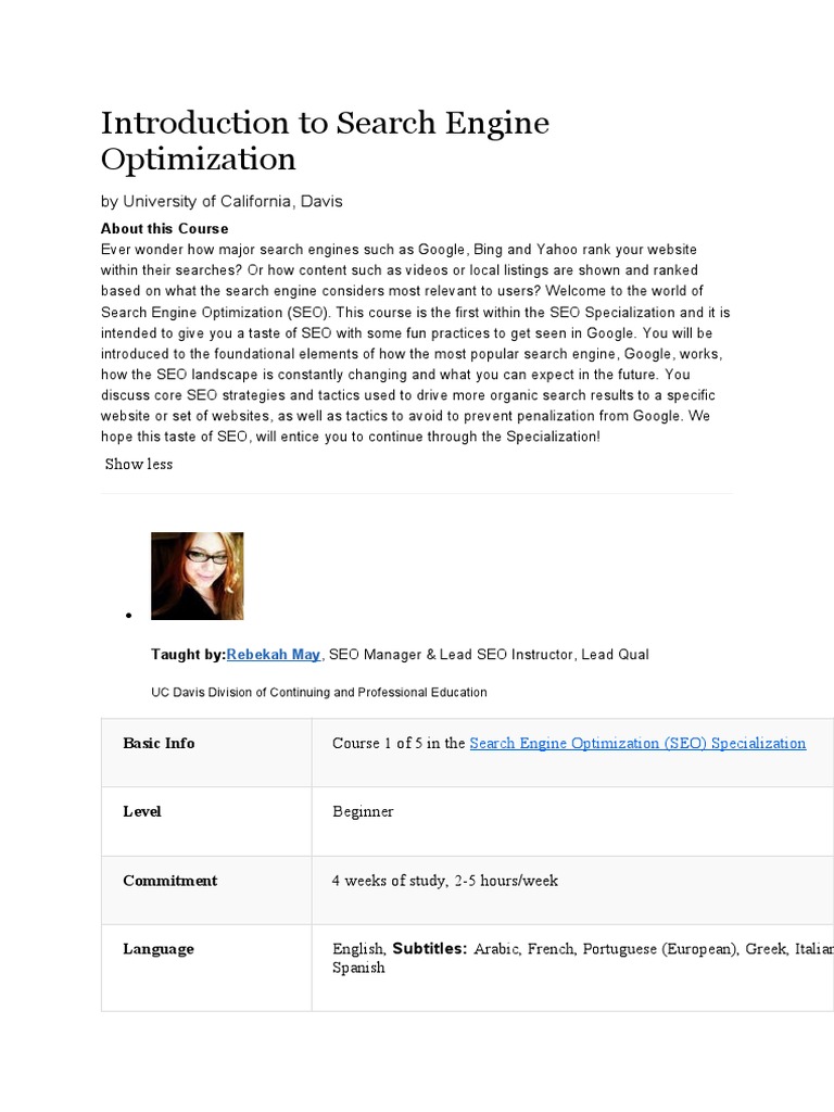 Introduction To Search Engine Optimization | PDF | Search Engine Optimization | World Wide Web