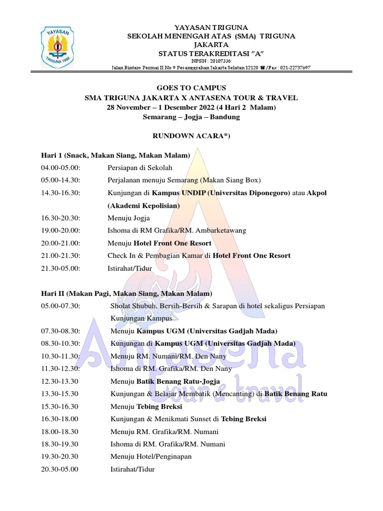 Tour Kampus SMA Triguna 2022 | PDF