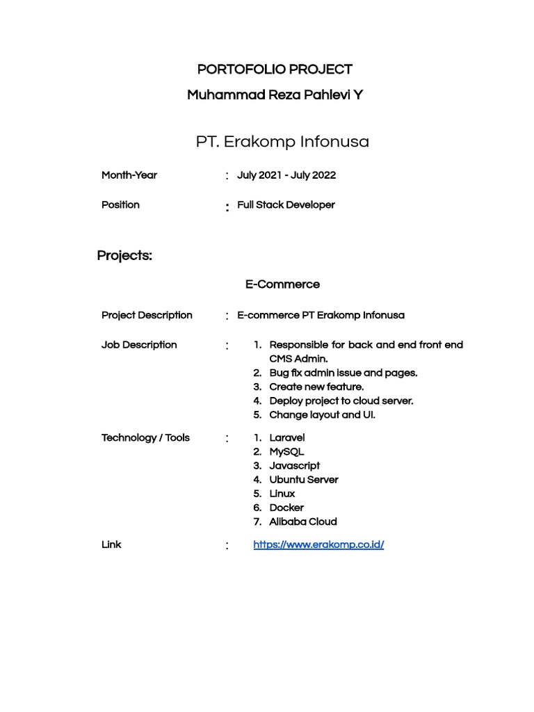 Portofolio Project - Muhammad Reza Pahlevi Y - Old | PDF