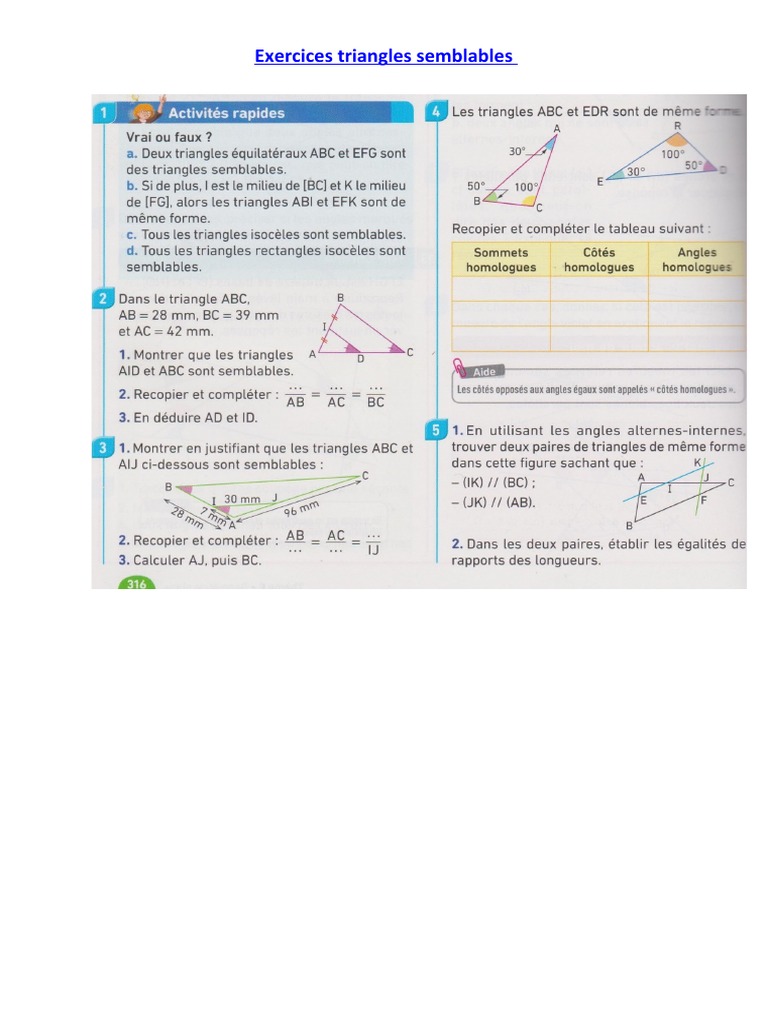 Exercices Triangles Semblables | PDF