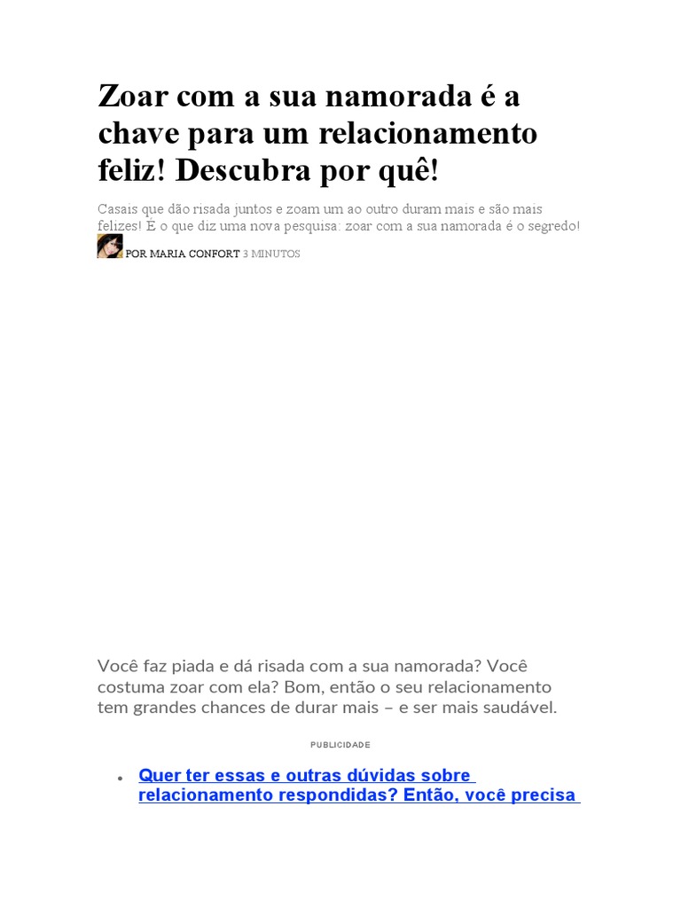 Zoar Com A Sua Namorada É A Chave Para Um Relacionamento Feliz Pdf