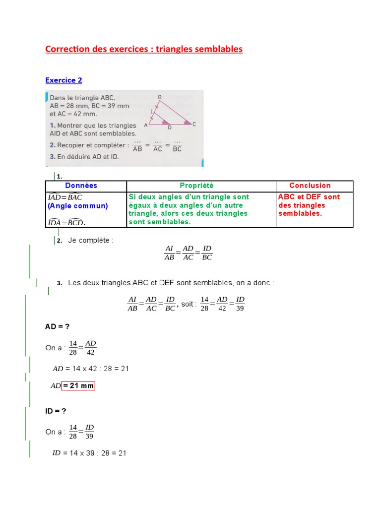 Correction Des Exercices Triangles Semblables | PDF | Géométrie ...