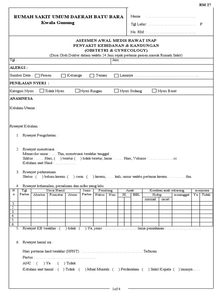 RM 27 Asesmen Awal Medis Rawat Inap Obgyn | PDF