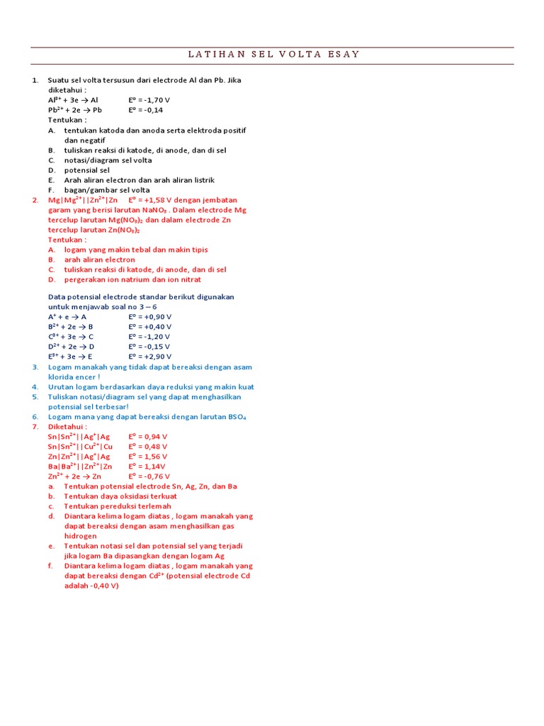 Latihan Sel Volta Esay 221018 034828 | PDF