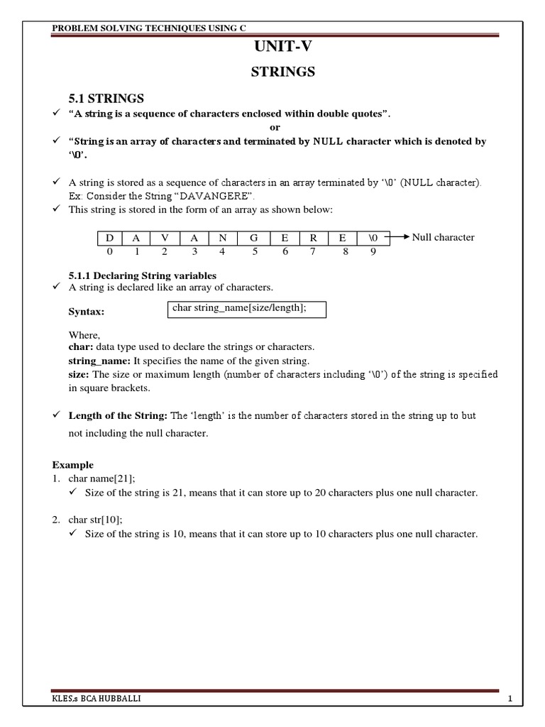 Unit 5 Strings Pdf String Computer Science Array Data Type