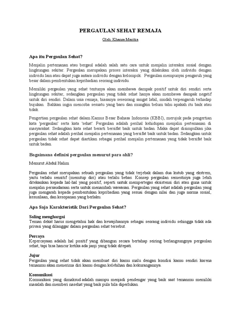 Pergaulan Sehat Remaja | PDF