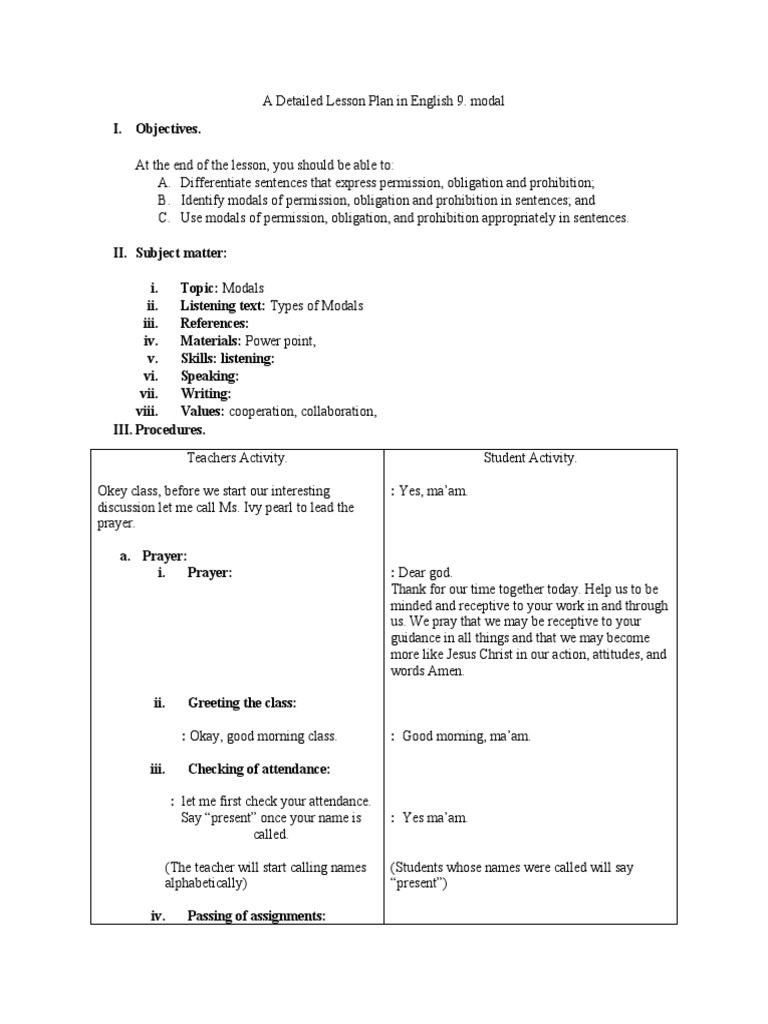 A Detailed Lesson Plan in English 9 | PDF | Verb | Linguistics