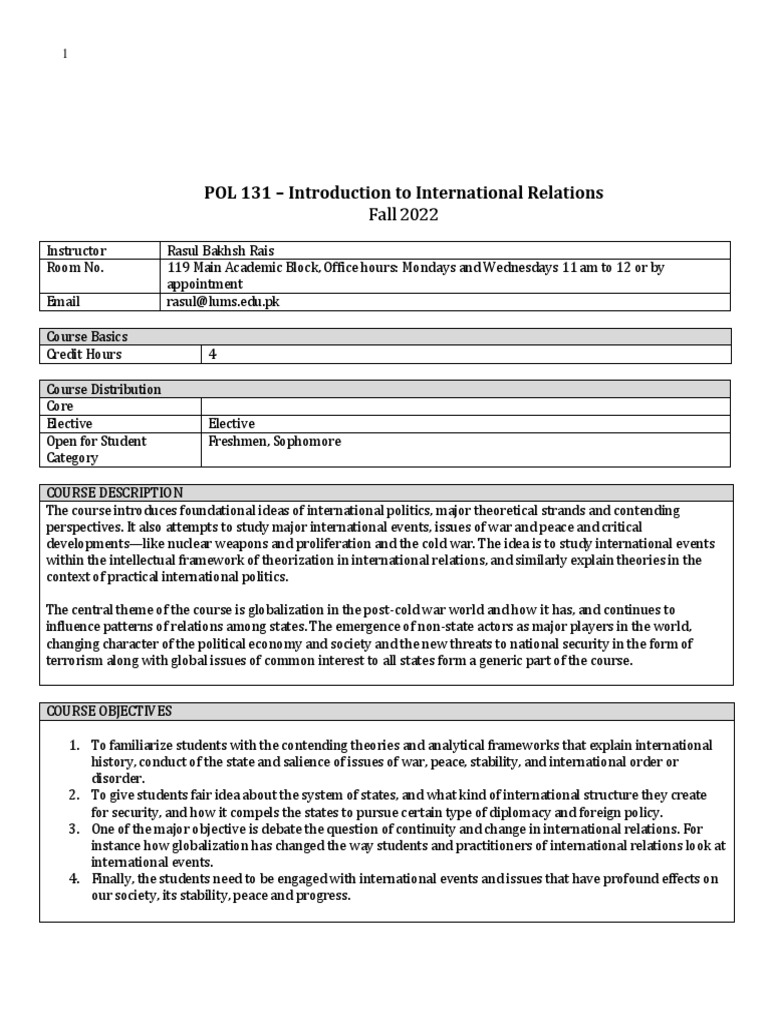 Course Outline - POL 131 | PDF | International Relations | Marxism