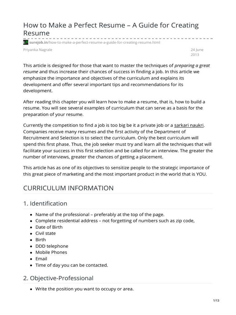 Surejob - In-How To Make A Perfect Resume A Guide For Creating Resume ...