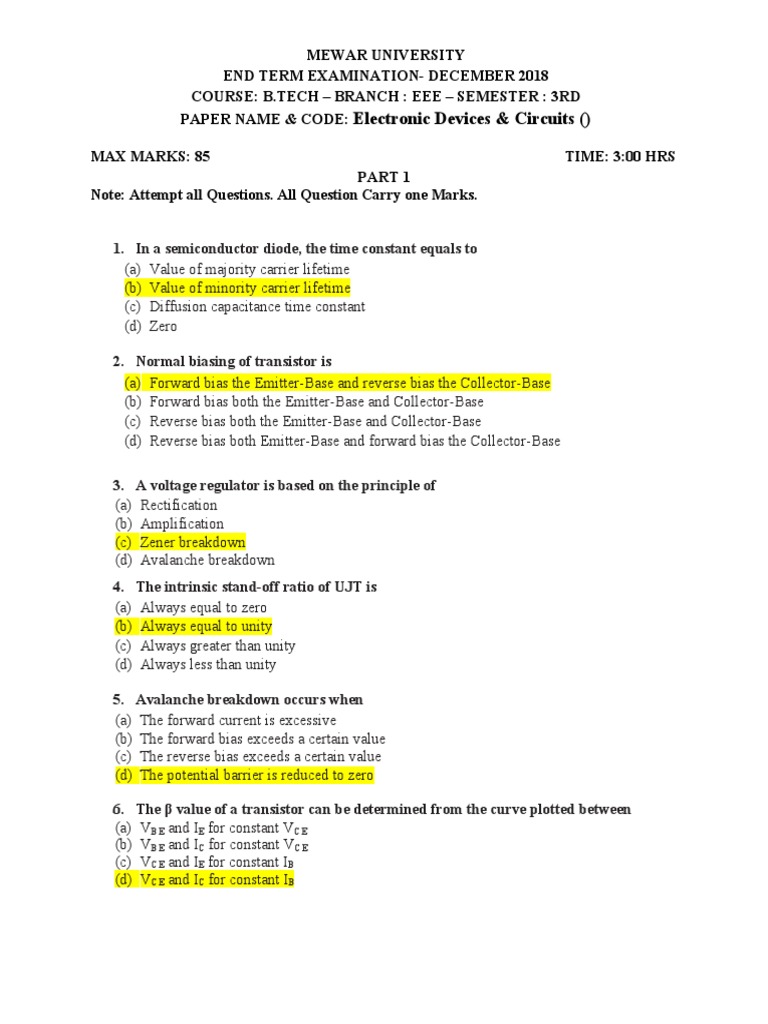 Electronics Devices and circuits SET 1,2,3 | PDF | Field Effect ...