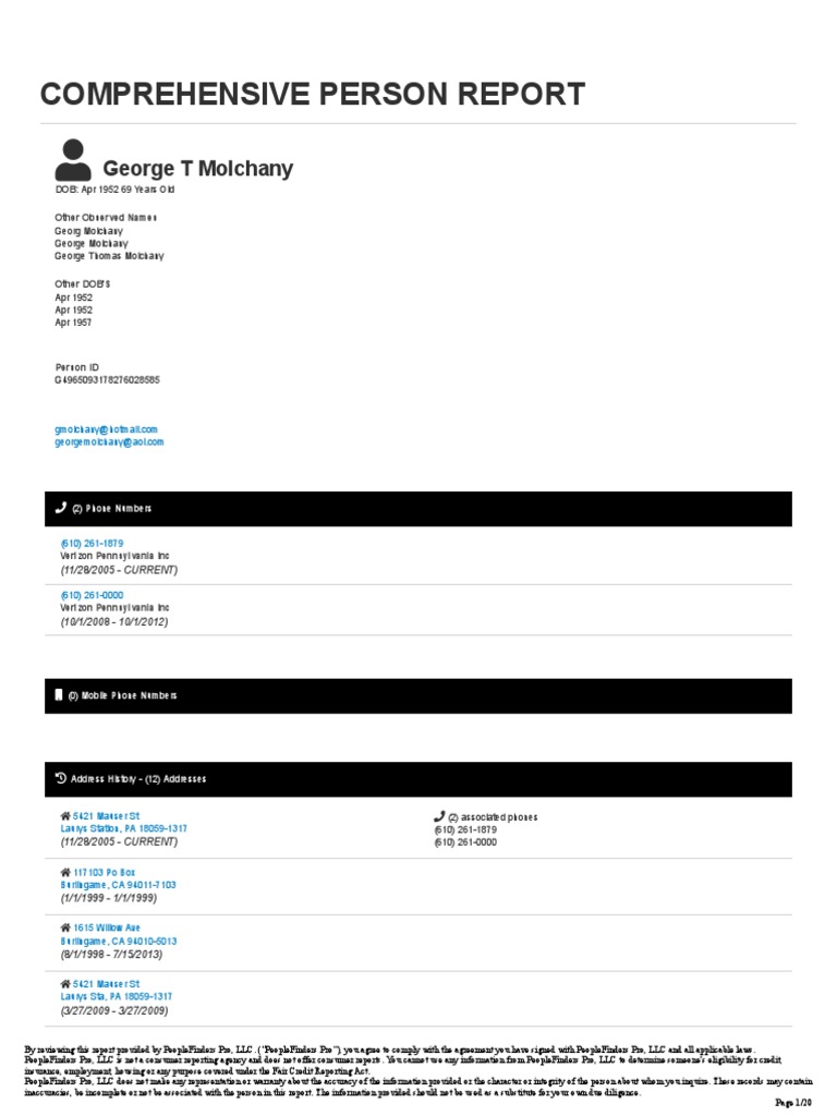 Comprehensive-person-report-George T Molchany | PDF | Credit Bureau ...