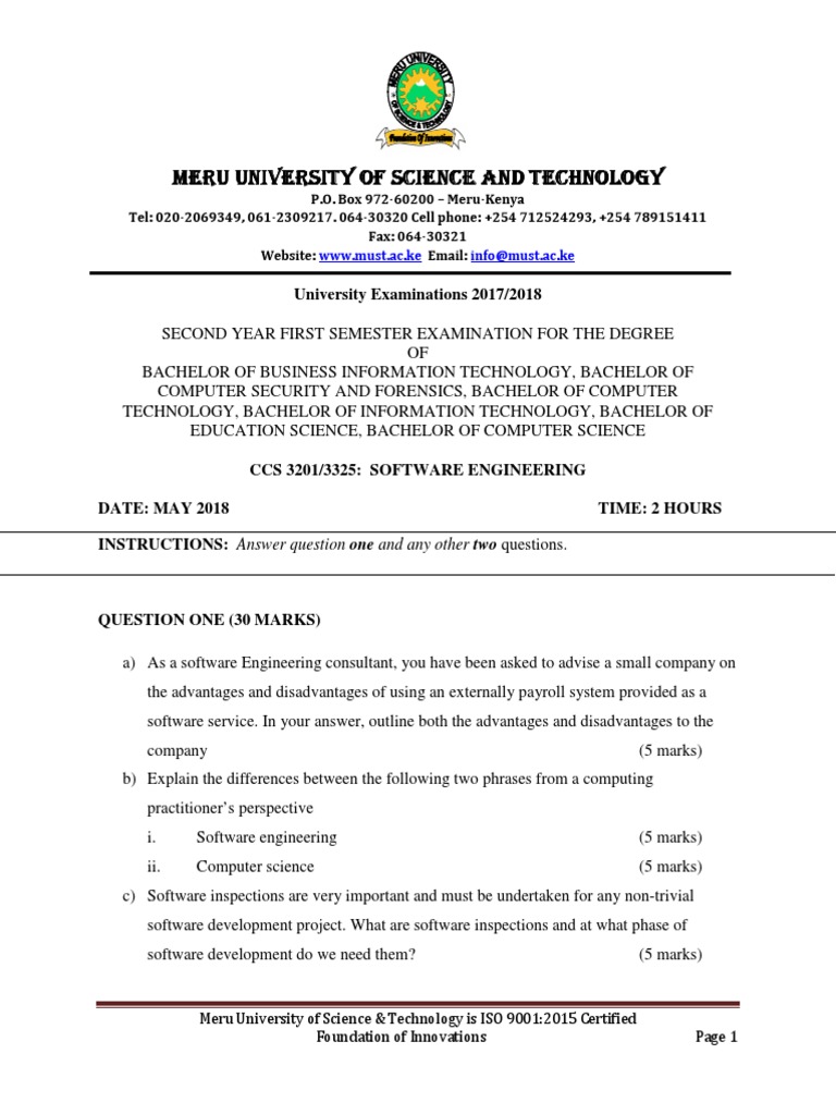 Software Engineering Exam 2018 | PDF | Software Engineering | Engineering