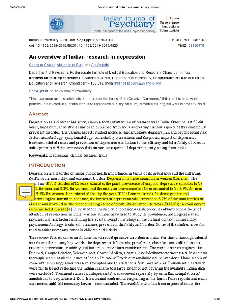An Overview of Indian Research in Depression | PDF | Major Depressive ...