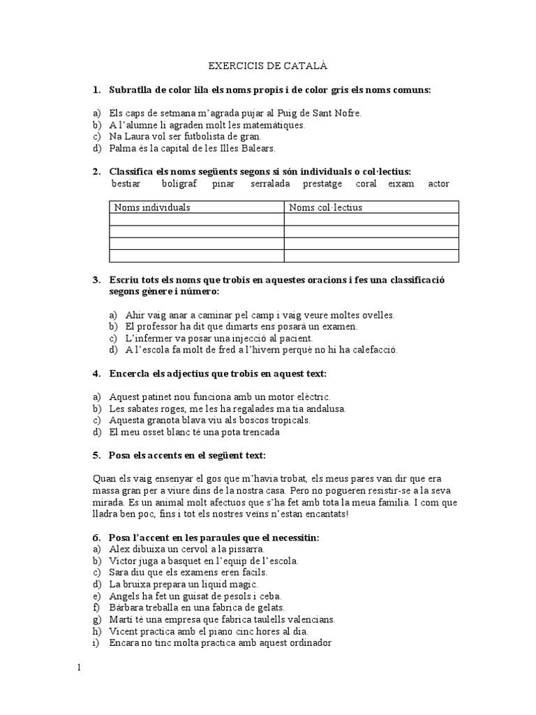 EXERCICIS DE CATALÀ | PDF
