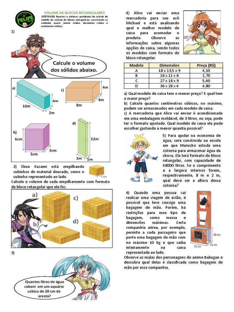 20 VOLUME DE BLOCOS RETANGULARES (EF07MA30) (Bakugan) | PDF
