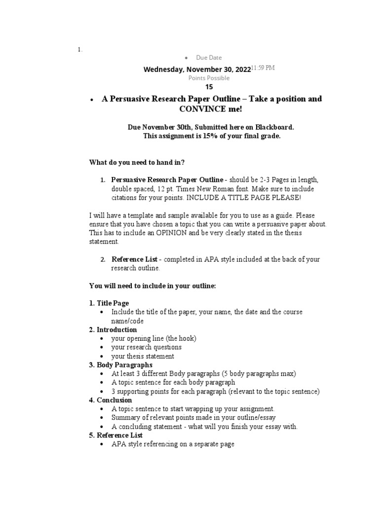 A Persuasive Research Paper Outline - Take A Position and Convince Me ...