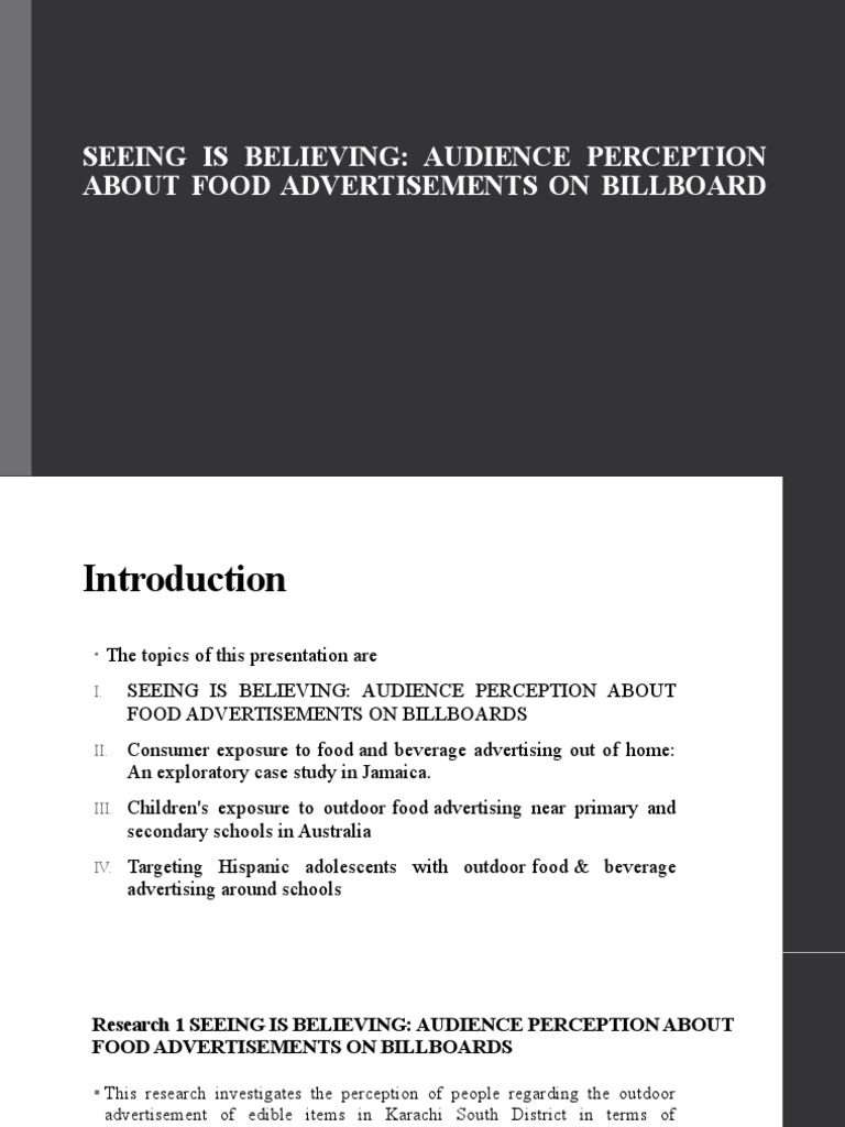 Seeing Is Believing: Audience Perception About Food Advertisements On ...