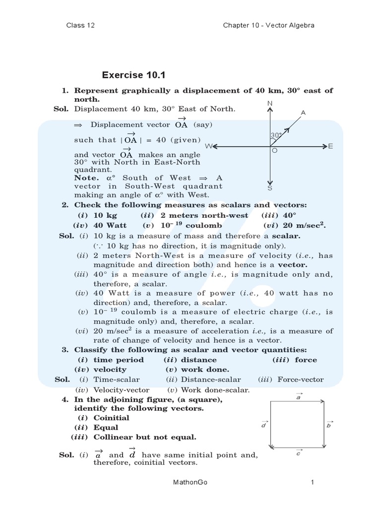 Ncert Solutions Class 12 Maths Chapter 10 Vector Algebra Pdf