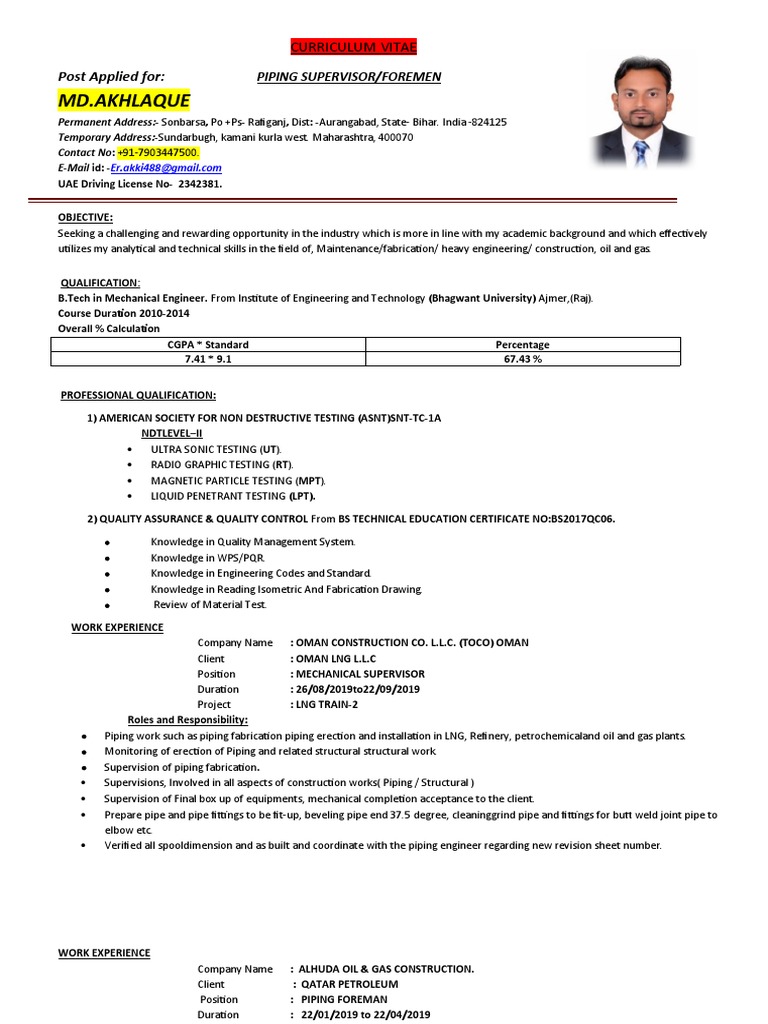 Piping Supervisor | Download Free PDF | Pipe (Fluid Conveyance ...